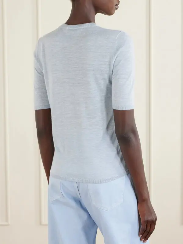 Gabriela Hearst Chryse Cashmere, Silk And Hemp-blend Short-sleeve Sweater - Blue