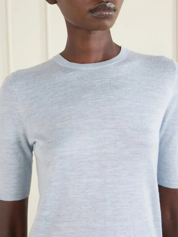 Gabriela Hearst Chryse Cashmere, Silk And Hemp-blend Short-sleeve Sweater - Blue