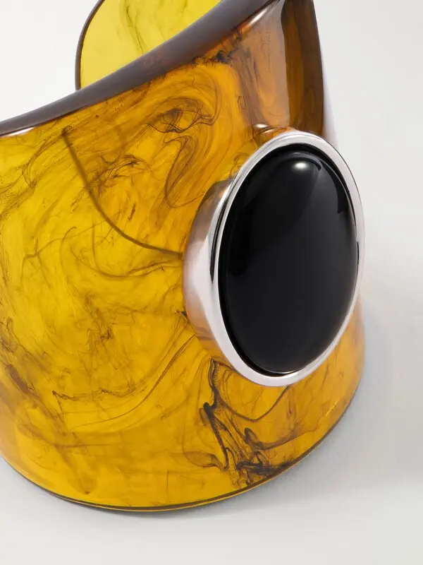 JULIETTA Nera Rhodium-plated Onyx And Resin Cuff