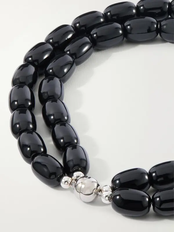 JULIETTA Luma Rhodium-plated, Onyx, Shell And Resin Beaded Necklace - Black