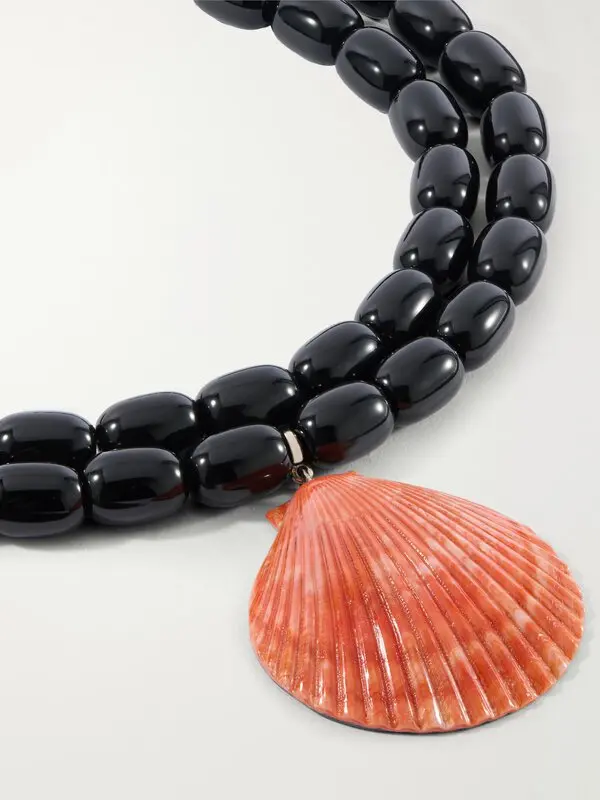JULIETTA Luma Rhodium-plated, Onyx, Shell And Resin Beaded Necklace - Black
