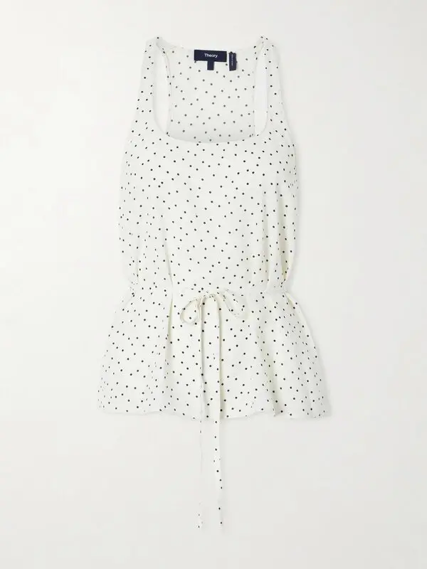 Theory Belted Halterneck Polka Dot Tank - Neutrals