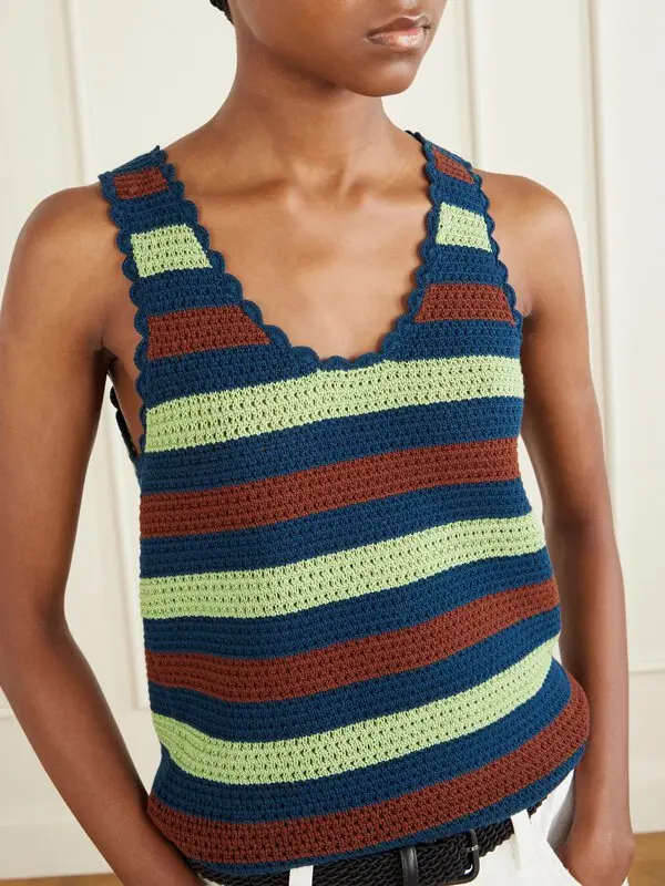 Escvdo Santos Striped Crocheted Cotton Tank