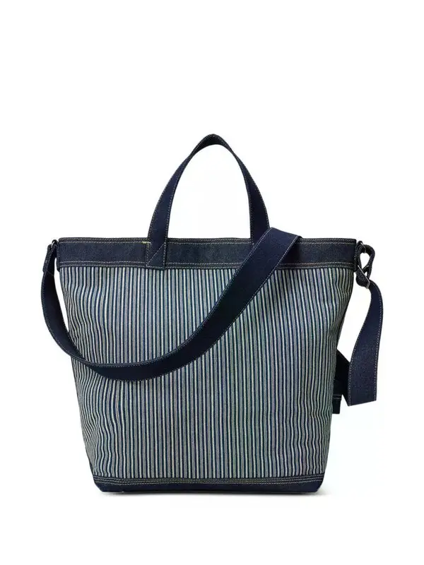 Ralph Lauren Striped Cotton Tote Bag With Adjustable Shoulder Strap - Blue