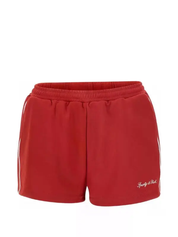 SPORTY & RICH Embroidered Logo Contrast Trim Shorts - Red