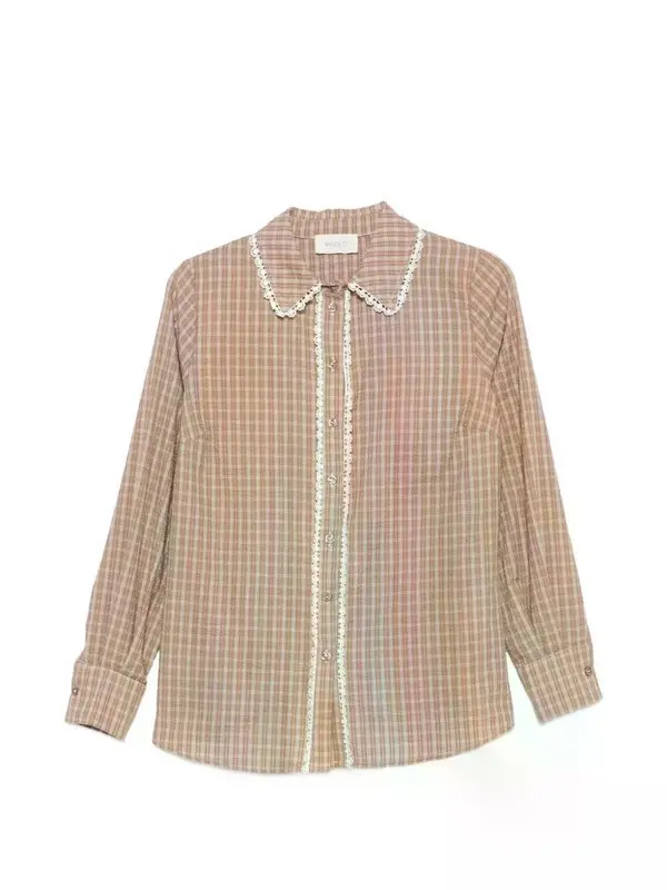 VICOLO Checked Lace-trim Shirt - Neutrals