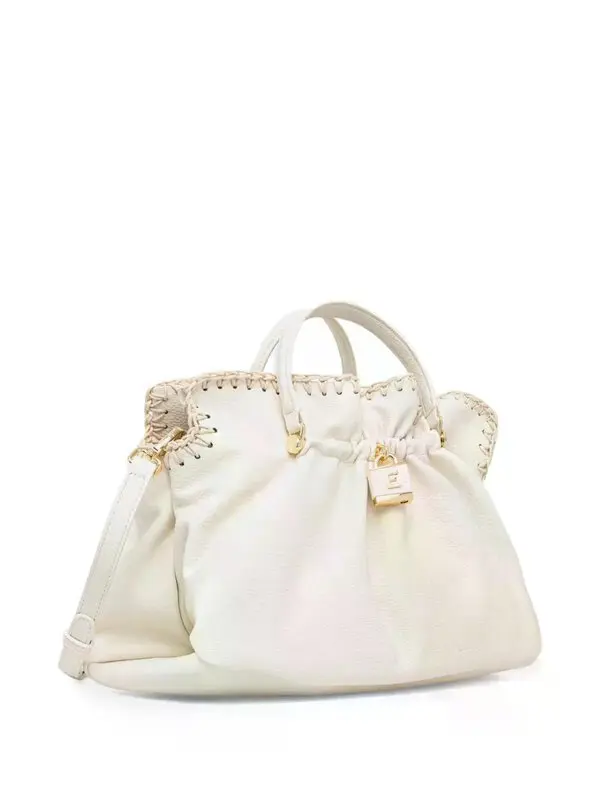 ERMANNO FIRENZE Tote Bag With Woven Trim And Padlock Detail - Neutrals