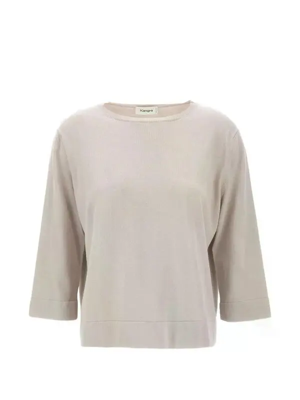 KANGRA Ribbed-trim Crew-neck Top - Grey