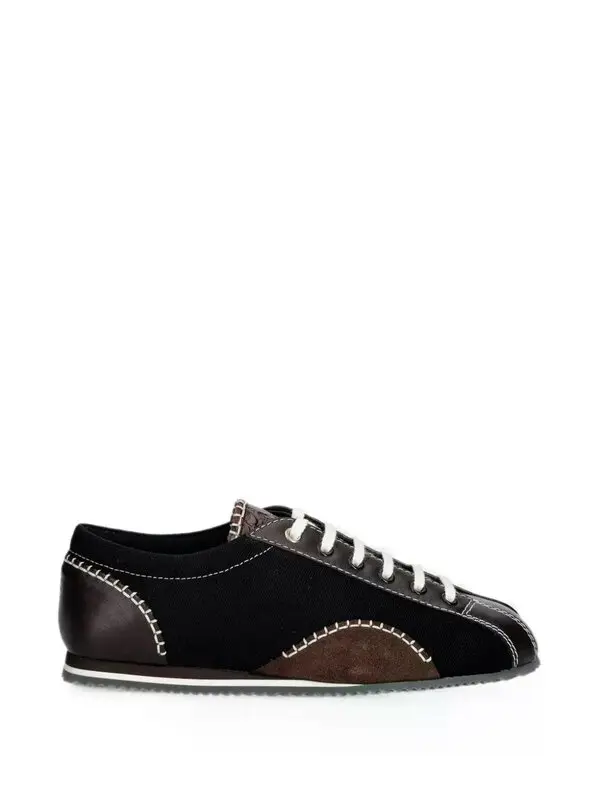 WALES BONNER Paris Contrast-stitch Leather-panelled Sneakers - Black