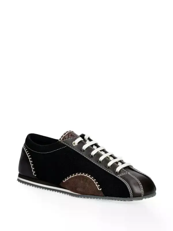 WALES BONNER Paris Contrast-stitch Leather-panelled Sneakers - Black