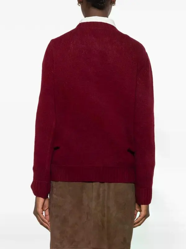 Prada Logo Intarsia Ribbed Knit Crew Neck Sweater