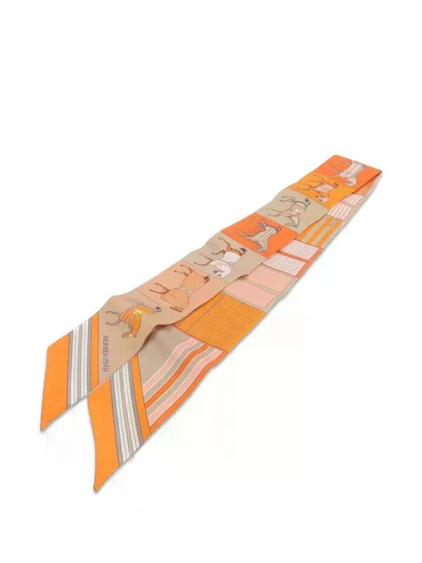 Hermès Twilly Horse-print Silk Scarf - Orange