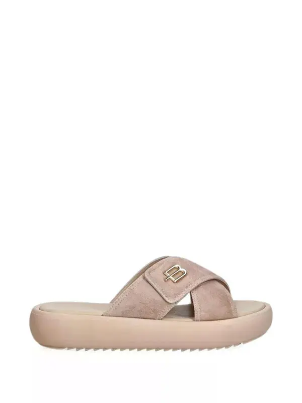 BALDININI Logo Plaque Crossover Strap Suede Slides