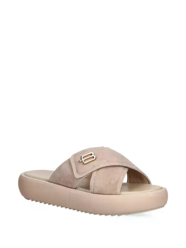 BALDININI Logo Plaque Crossover Strap Suede Slides