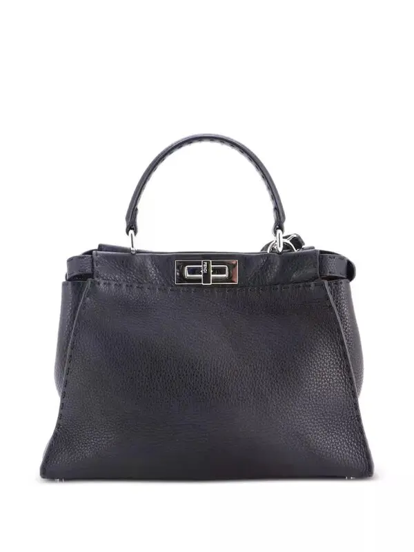 Fendi Selleria Peekaboo Medium Satchel Leather Bag - Black