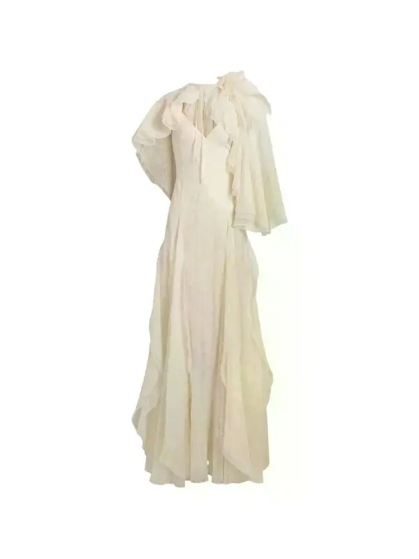 Alberta Ferretti Floral Ruffled Maxi Dress - White