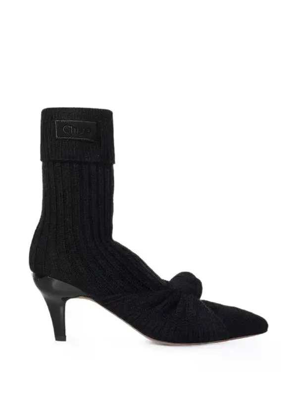 Chloé Ribbed Knit Ankle Boots With Knot Detail - Black