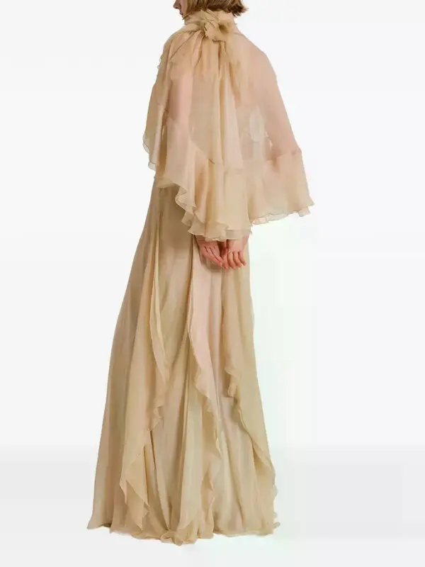 Alberta Ferretti Ruffled Silk Maxi Dress - Neutrals