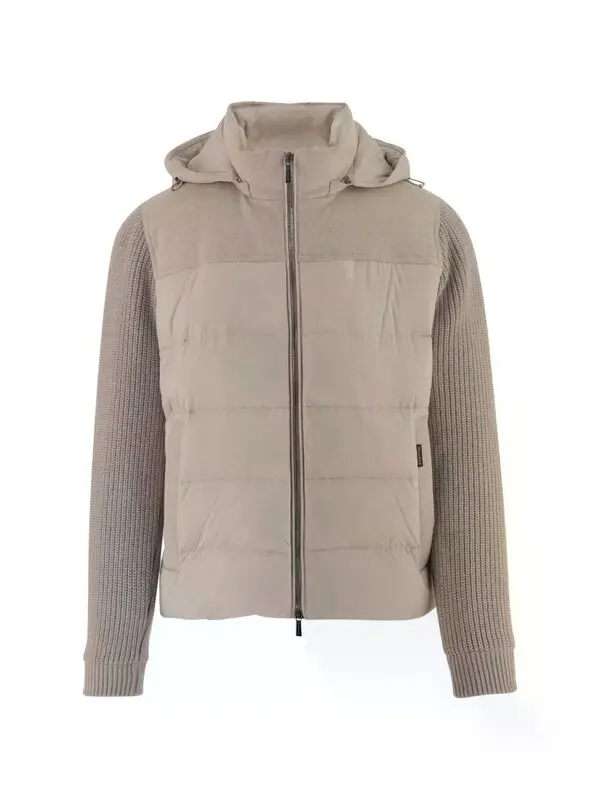 MOORER Zip-up Padded Jacket With Knitted Sleeves - Neutrals