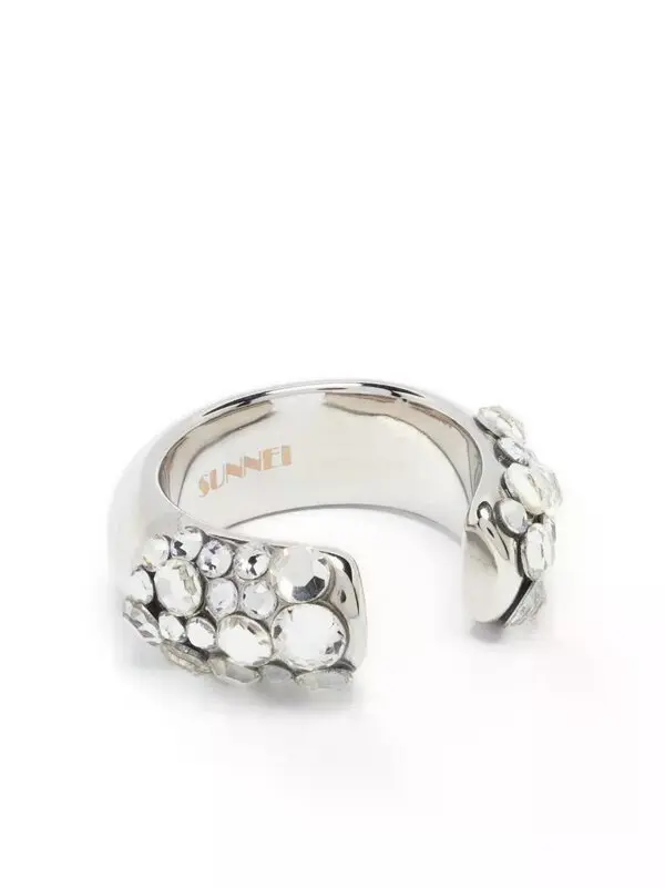 Sunnei Rhinestone Embellished Open Design Ring - Silver