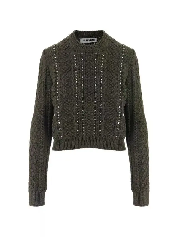 JIL SANDER Sequin Embellished Cable Knit Sweater - Green