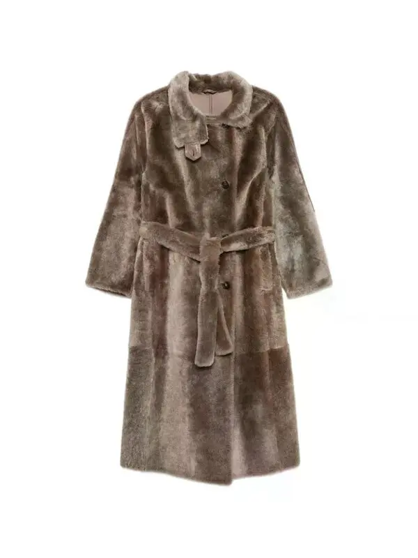 Brunello Cucinelli Belted Shearling Coat - Neutrals