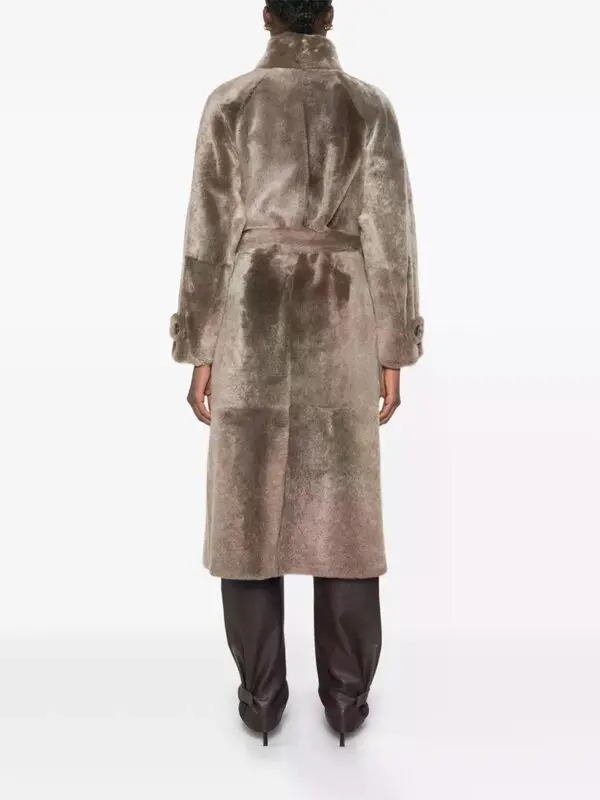 Brunello Cucinelli Belted Shearling Coat - Neutrals