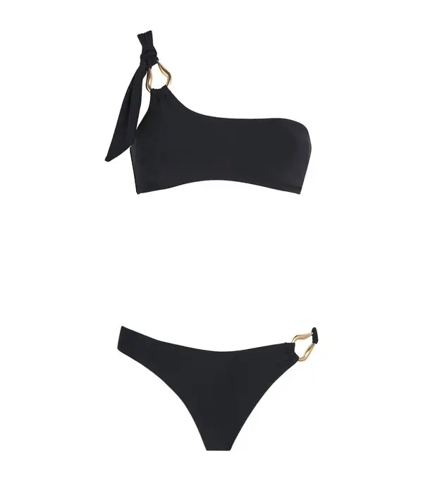 Zimmermann One-shoulder Bikini With Gold-tone Hardware - Black