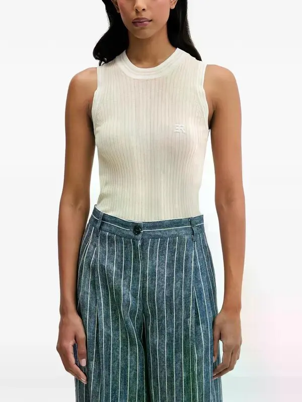 ERMANNO FIRENZE Sleeveless Ribbed Knit Top With Logo Patch