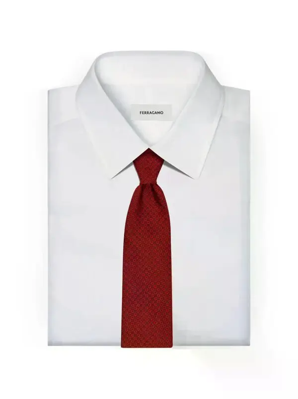 FERRAGAMO Micro Gancini-print Silk Jacquard Neck Tie - Red