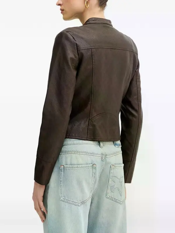 Guess Monogram-embossed Band-collar Zip-up Jacket - Brown