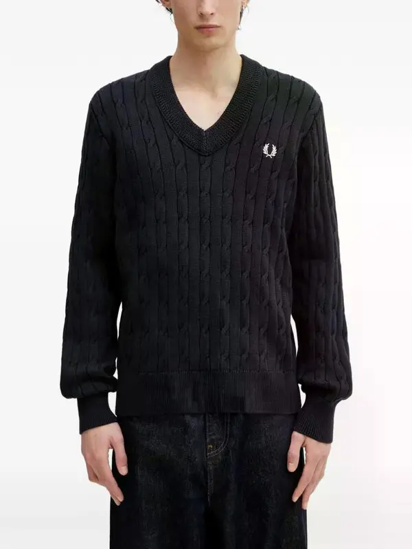 Fred Perry Cable Knit V-neck Sweater