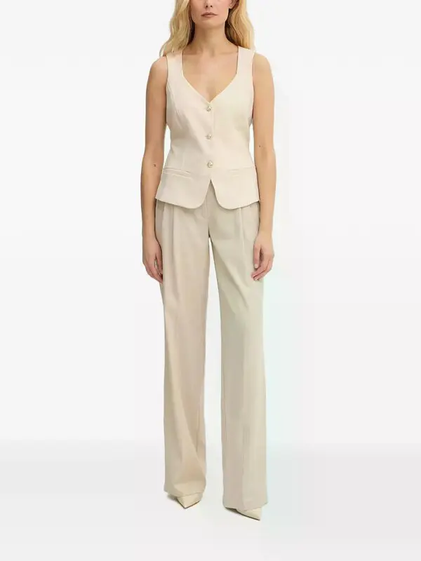 Guess Sleeveless V-neck Button-up Top With Welt Pockets