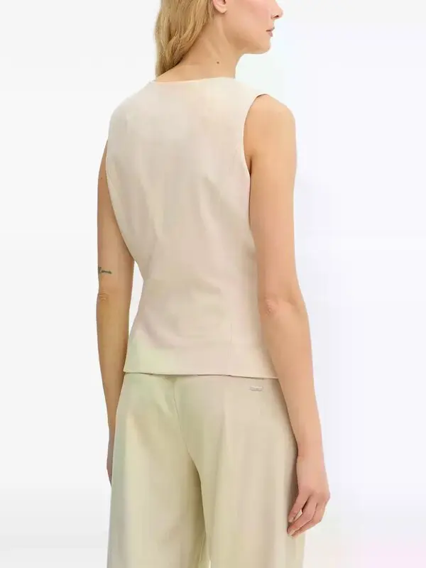 Guess Sleeveless V-neck Button-up Top With Welt Pockets
