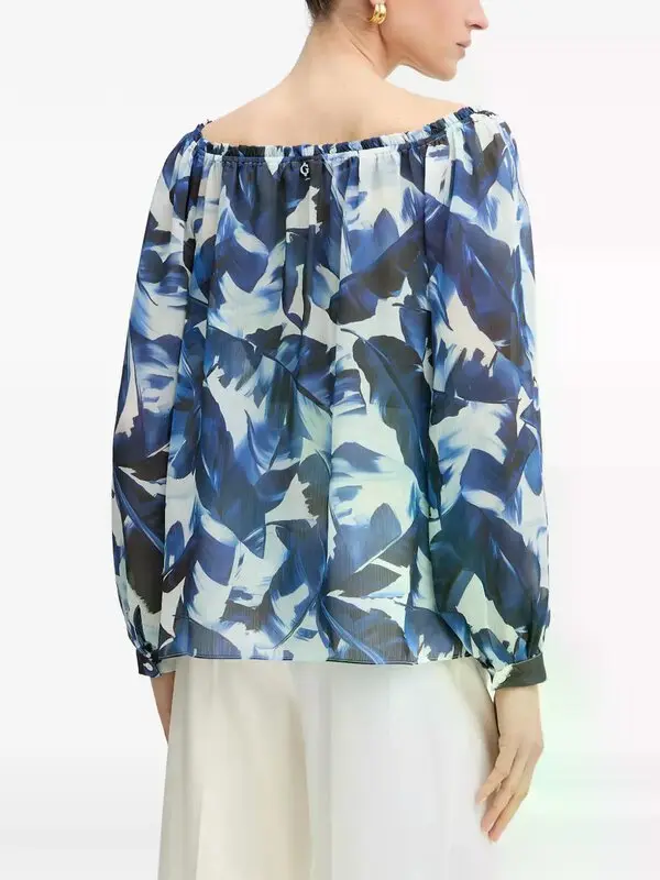 Guess Leaf-print Ruffled Blouse - Blue