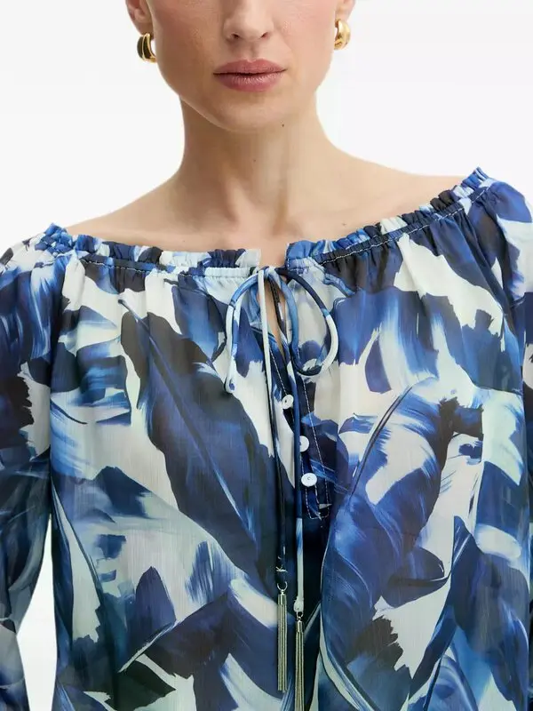 Guess Leaf-print Ruffled Blouse