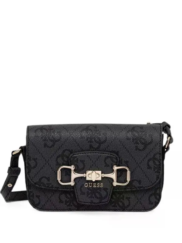 Guess Monogram Horsebit Detail Crossbody Bag - Black