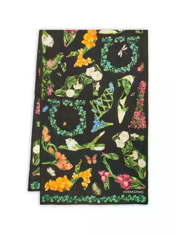 FERRAGAMO Eden Shoes-print Silk Scarf - Black