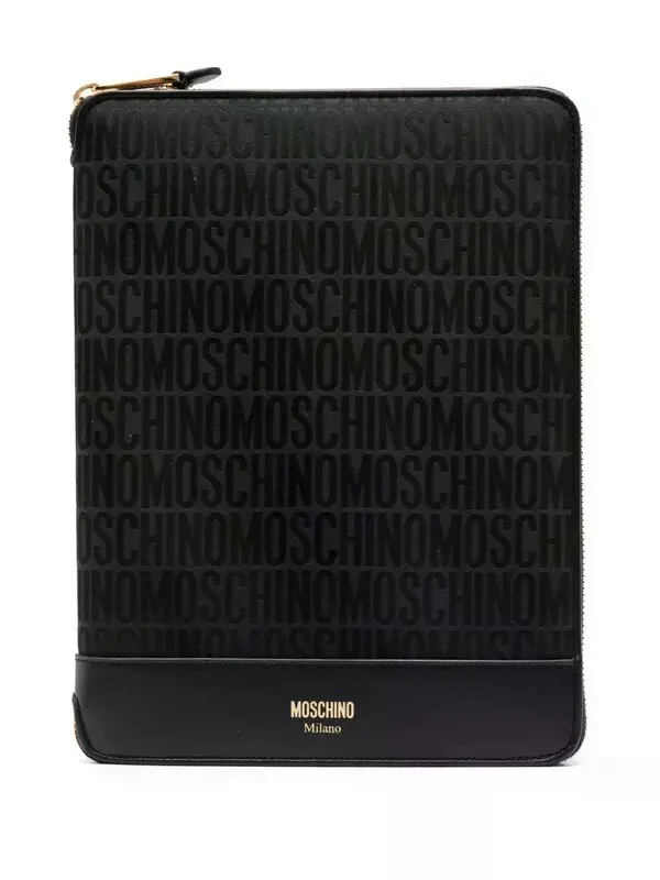 Moschino Monogram Jacquard Leather Laptop Bag