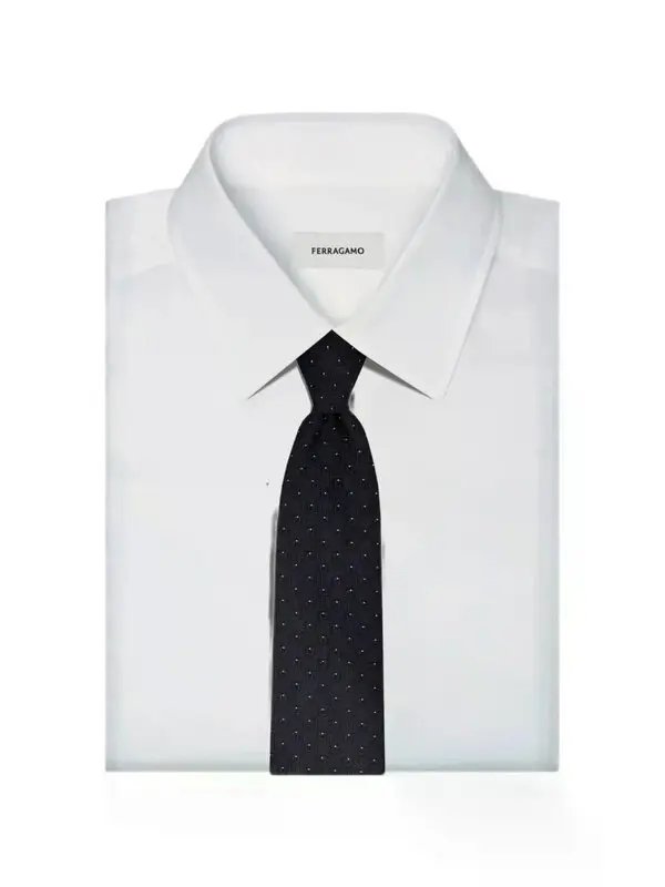FERRAGAMO Gancini Silk Jacquard Neck Tie - Blue