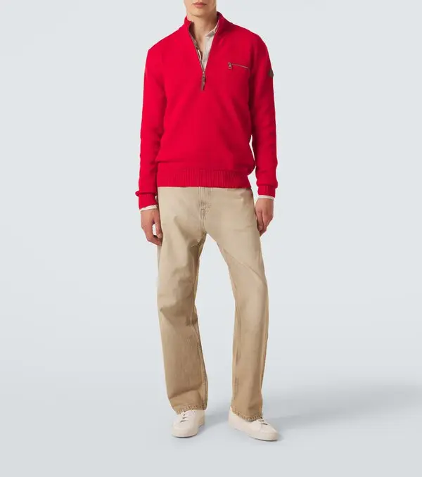 Moncler Wool And Cashmere Half-zip Sweater - Red