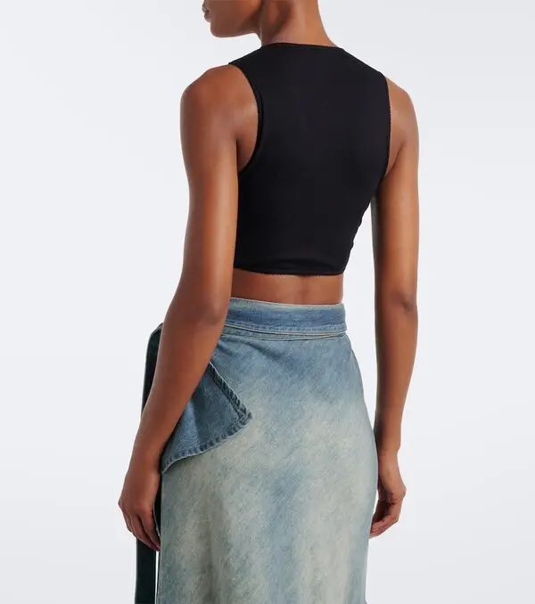 Alaïa Ribbed-knit Jersey Crop Top - Black