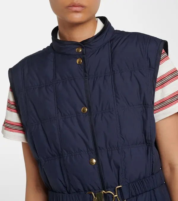 Moncler Belted Quilted Down Vest - Blue