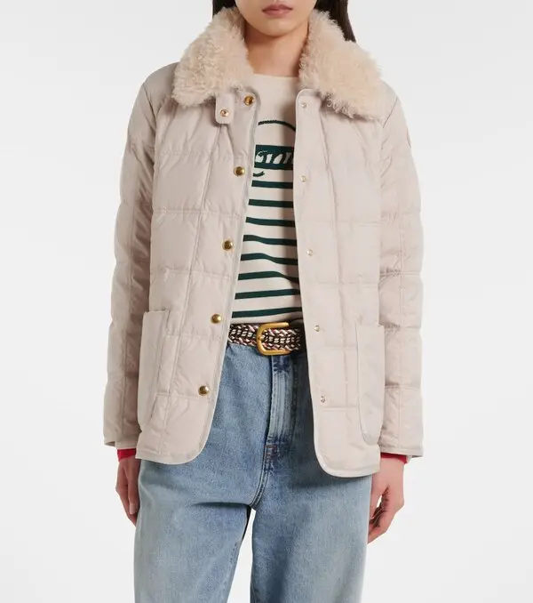 Moncler Cygnus Quilted Down Jacket With Detachable Fur Collar - Beige