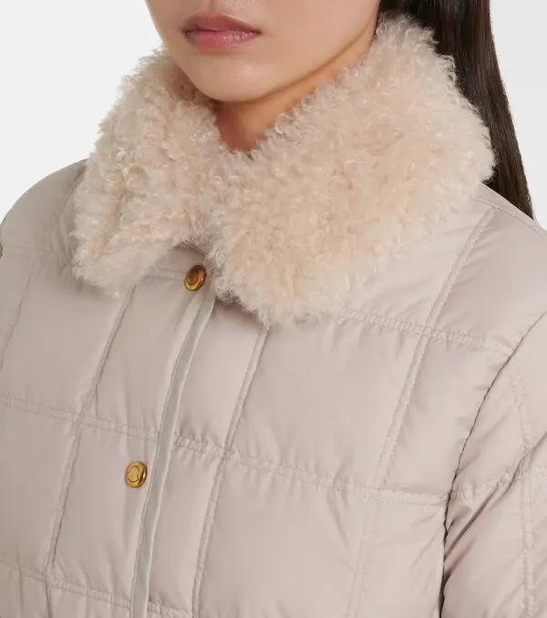 Moncler Cygnus Quilted Down Jacket With Detachable Fur Collar - Beige