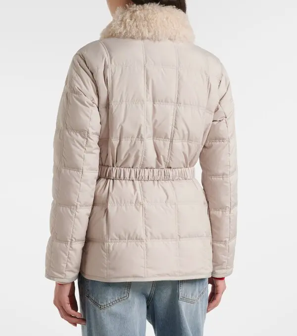 Moncler Cygnus Quilted Down Jacket With Detachable Fur Collar - Beige