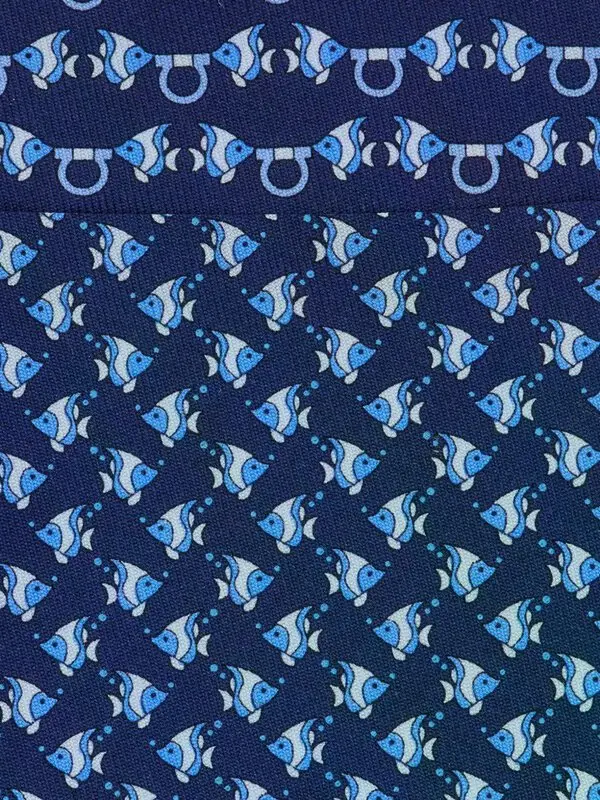 FERRAGAMO Mini Fish-print Silk Tie - Blue