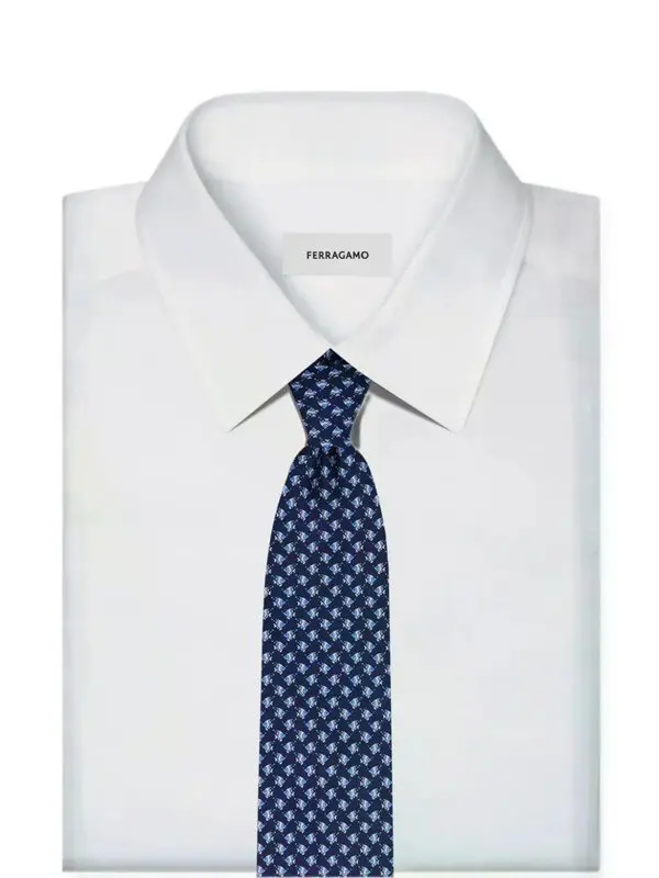 FERRAGAMO Mini Fish-print Silk Tie - Blue