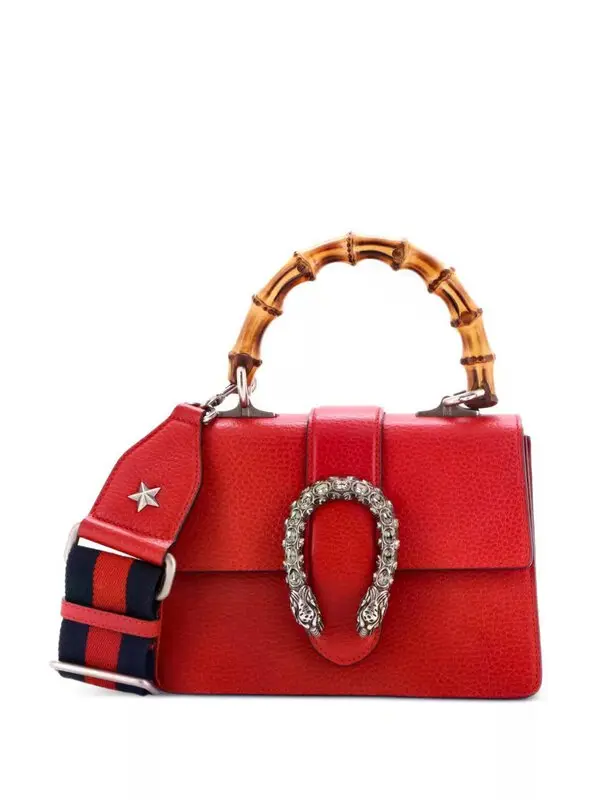Gucci Dionysus Bamboo Top Handle Bag Leather Mini Satchel - Red