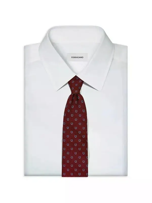 FERRAGAMO Gancini Silk Jacquard Neck Tie - Red
